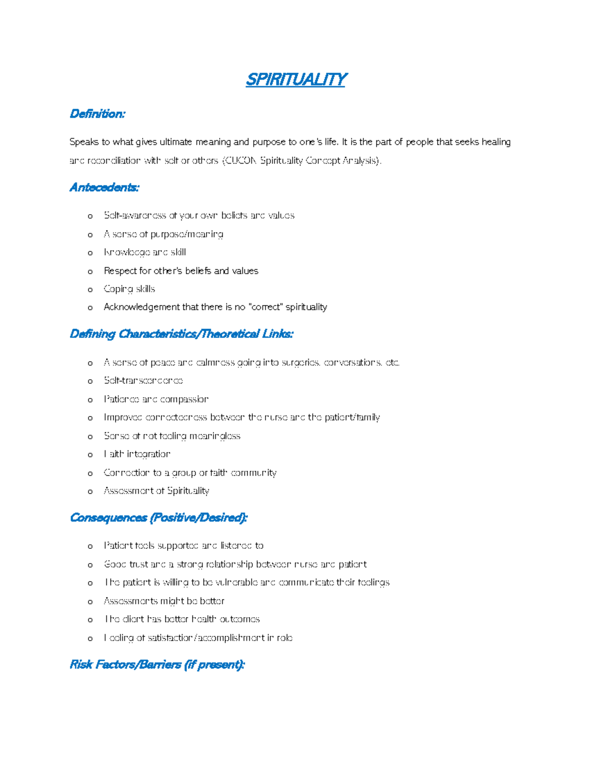 Spirituality Concept Analysis - SPIRITUALITY Definition: Speaks to what ...