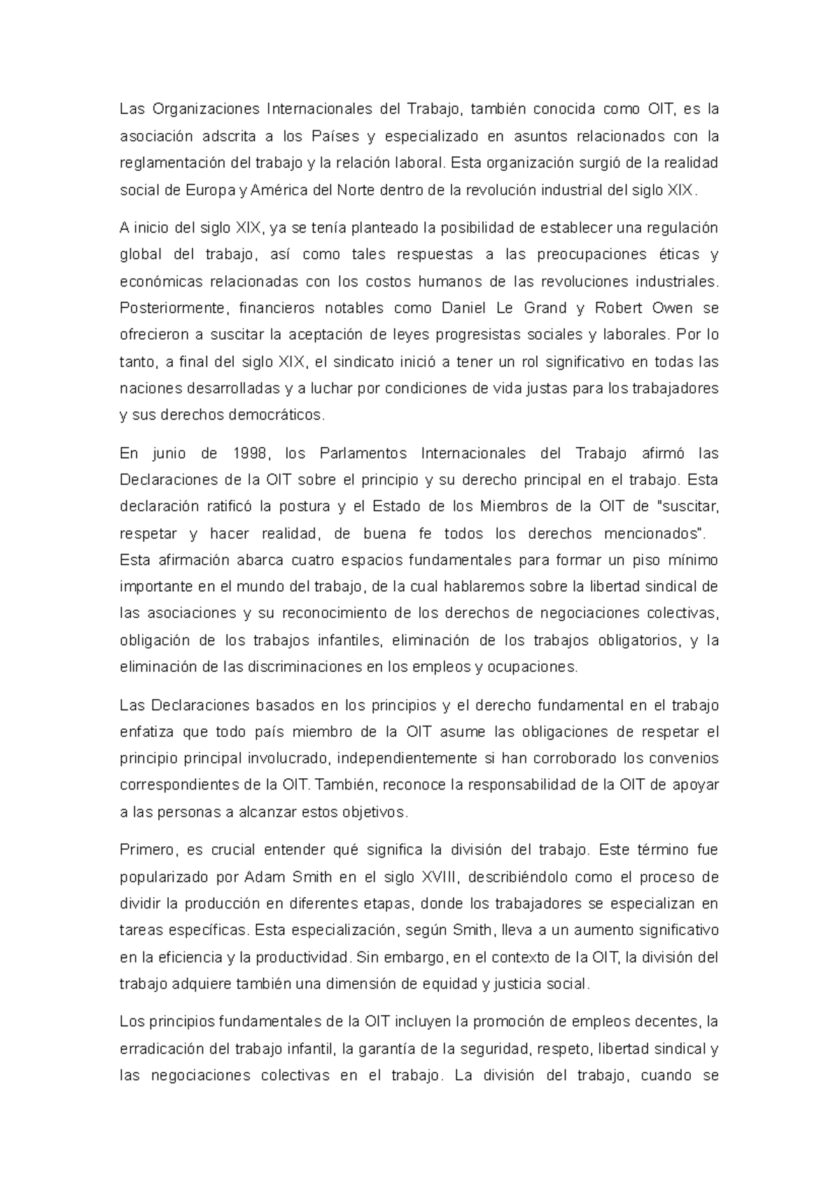 La OIT - resumen de oit - Las Organizaciones Internacionales del Trabajo, también conocida como ...