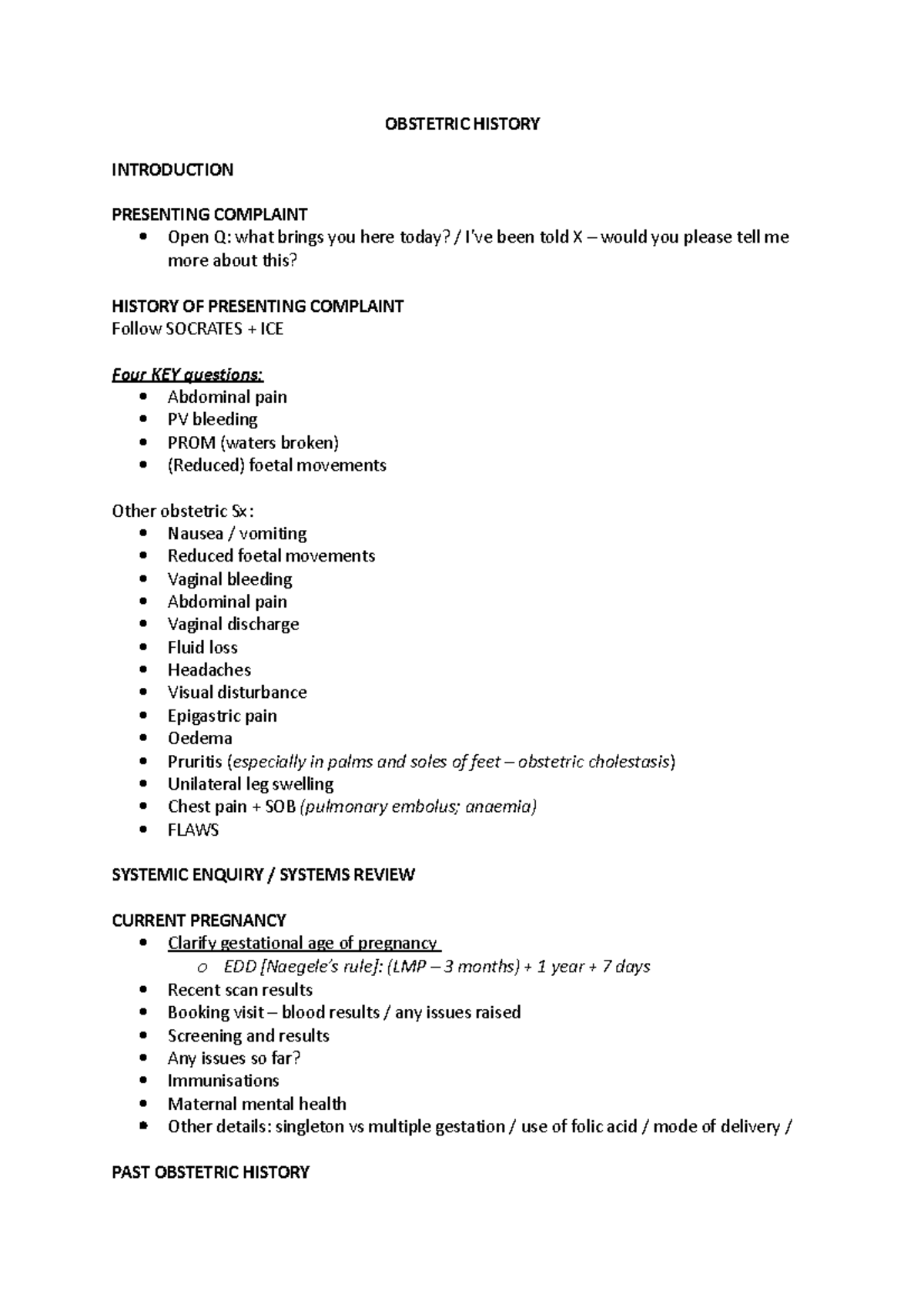 Obstetric History - OBSTETRIC HISTORY INTRODUCTION PRESENTING COMPLAINT ...