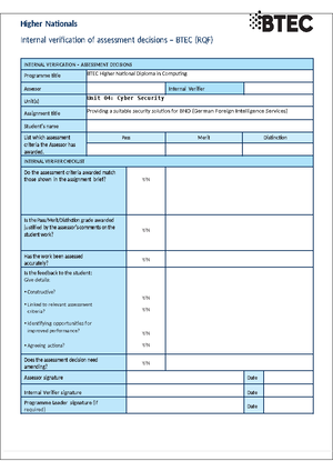 DDD Assignment - Higher Nationals Internal verification of assessment ...