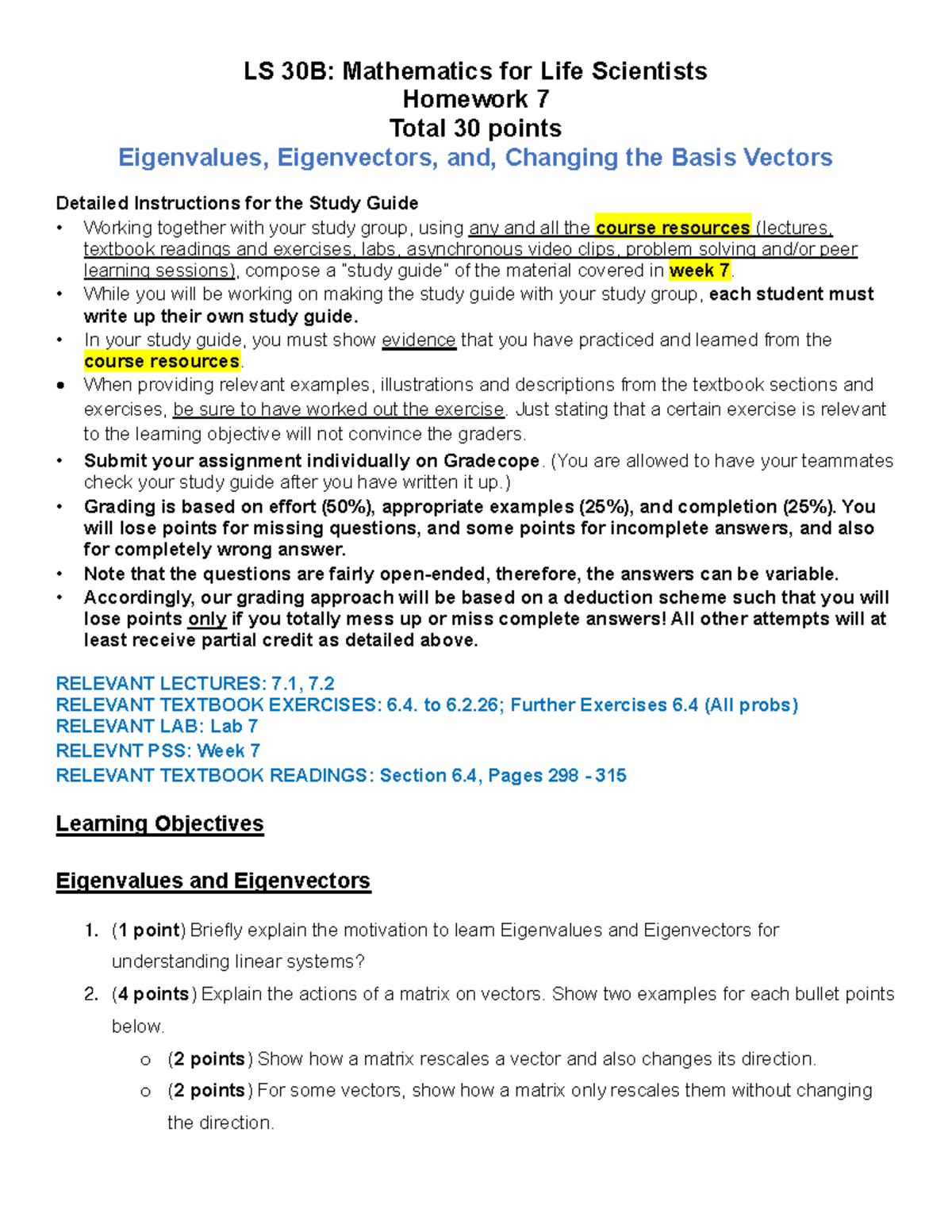 LS30B HW7 - LS 30B: Mathematics for Life Scientists Homework 7 Total 3 ...