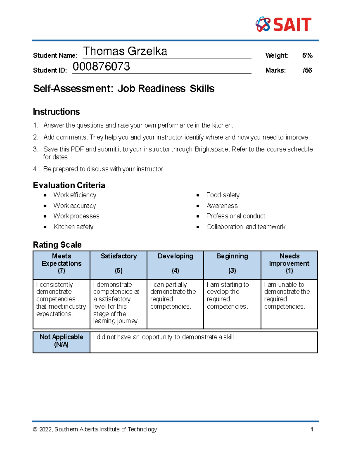 Job Readiness Assessment Feb2022 - Student Name