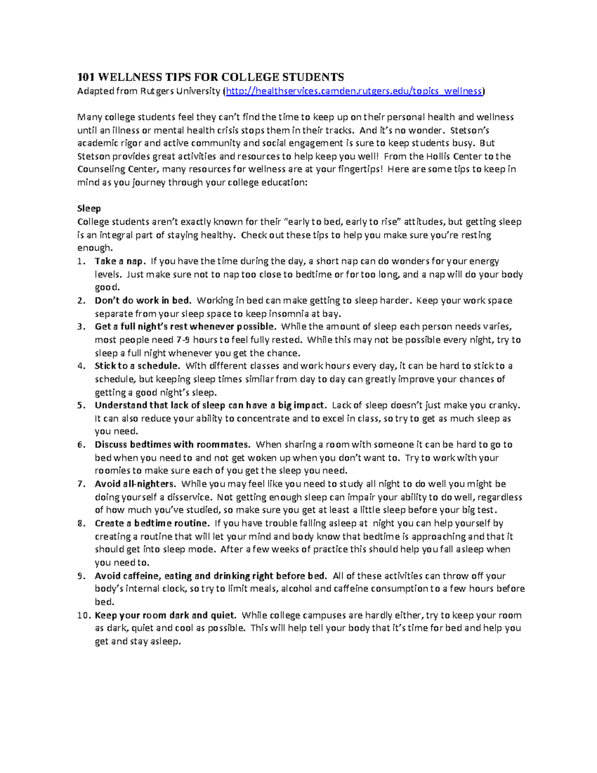 101 Wellness Tips For College Students 101 WELLNESS TIPS FOR COLLEGE