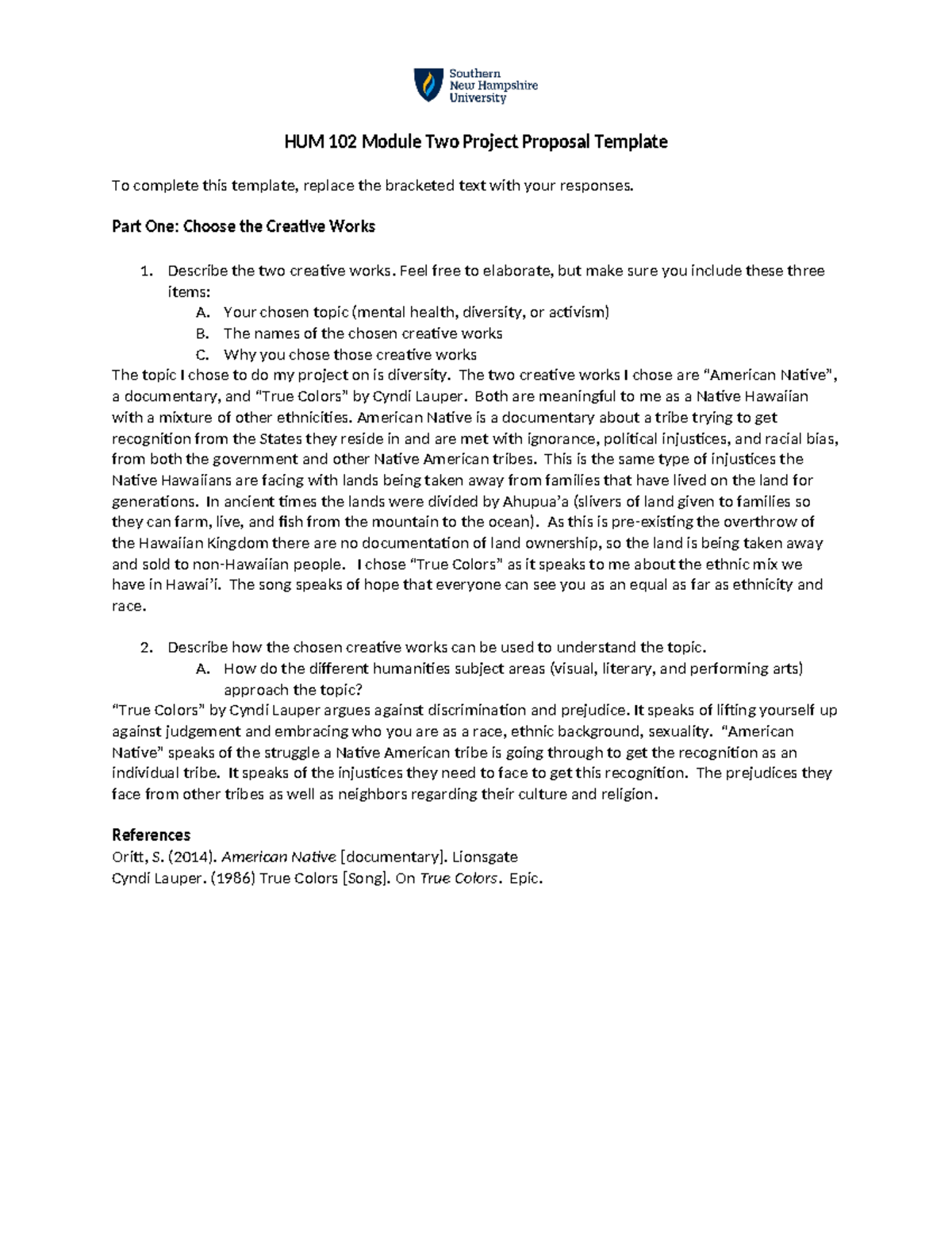 HUM 102 Module Two Project Proposal Template - Part One: Choose the ...