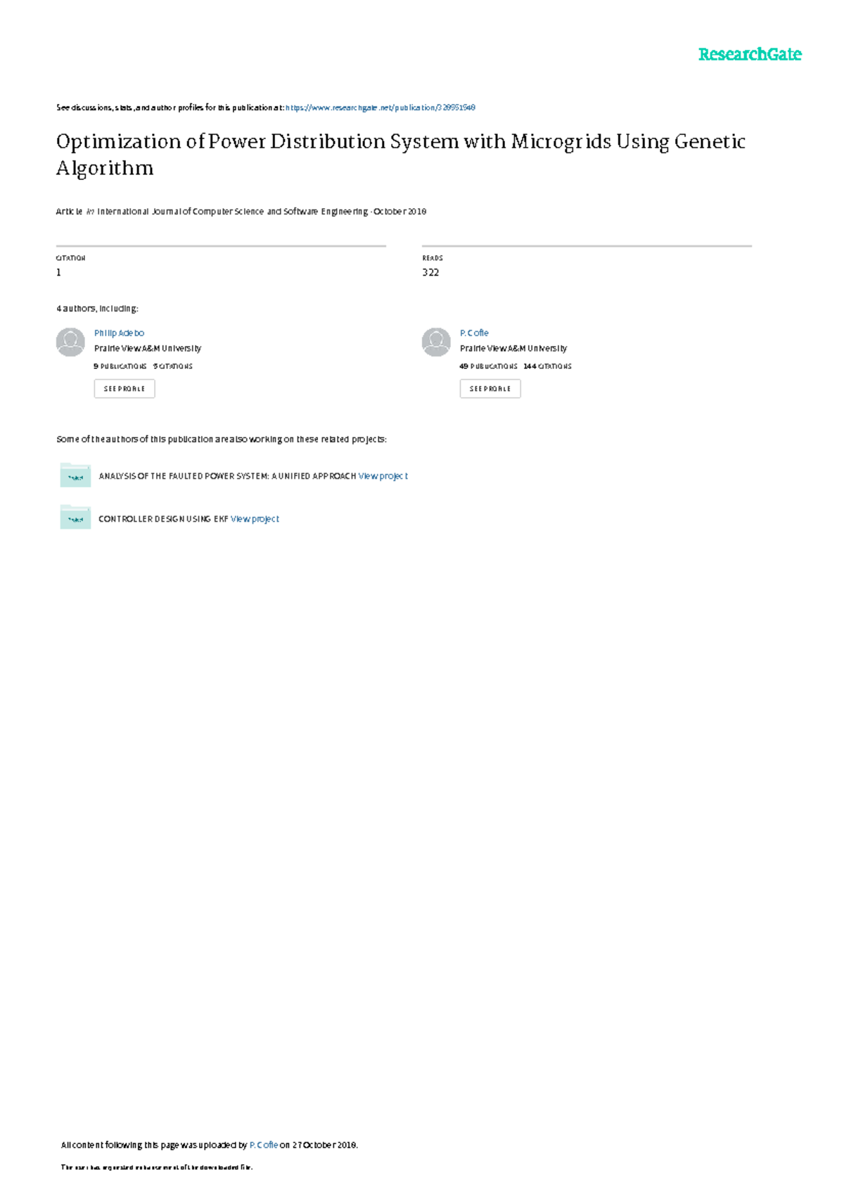 Optimizationof Power Distribution Systemwith Microgrids Using Genetic Algorithm B 10 26 18 - Studocu