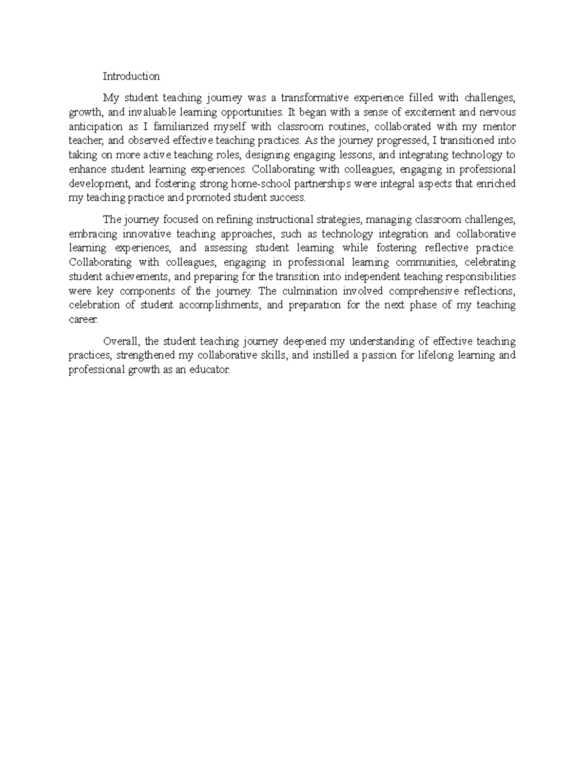 Internship Journey - vdf - Introduction My student teaching journey was ...