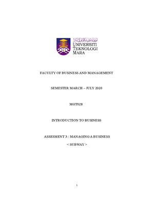 Assignment Individual MGT028 - Syafiqah Zaidi (Autosaved) - FACULTY OF ...