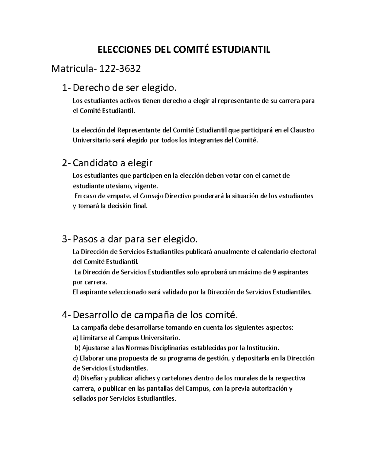 Comite estudiantil - para uso de la materia - ELECCIONES DEL COMITÉ ...