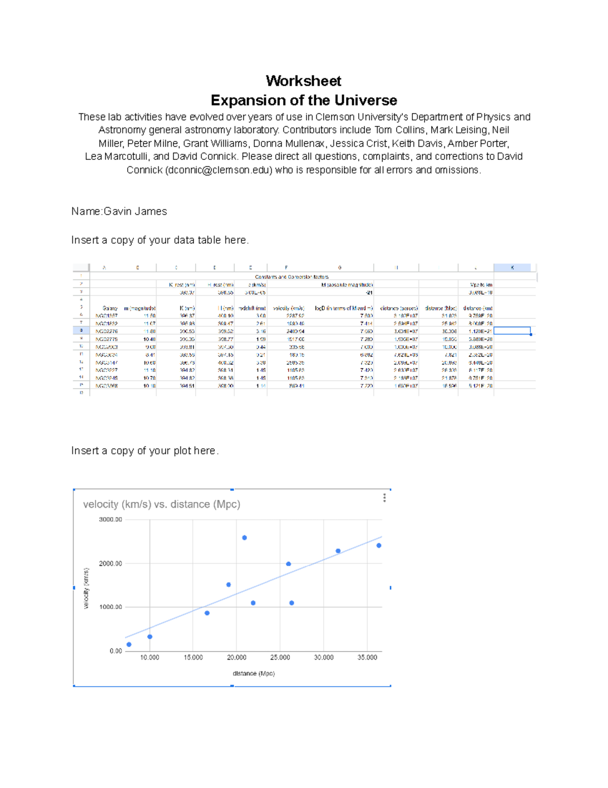 Expansion of Universe Worksheet-1 - Worksheet Expansion of the Universe ...