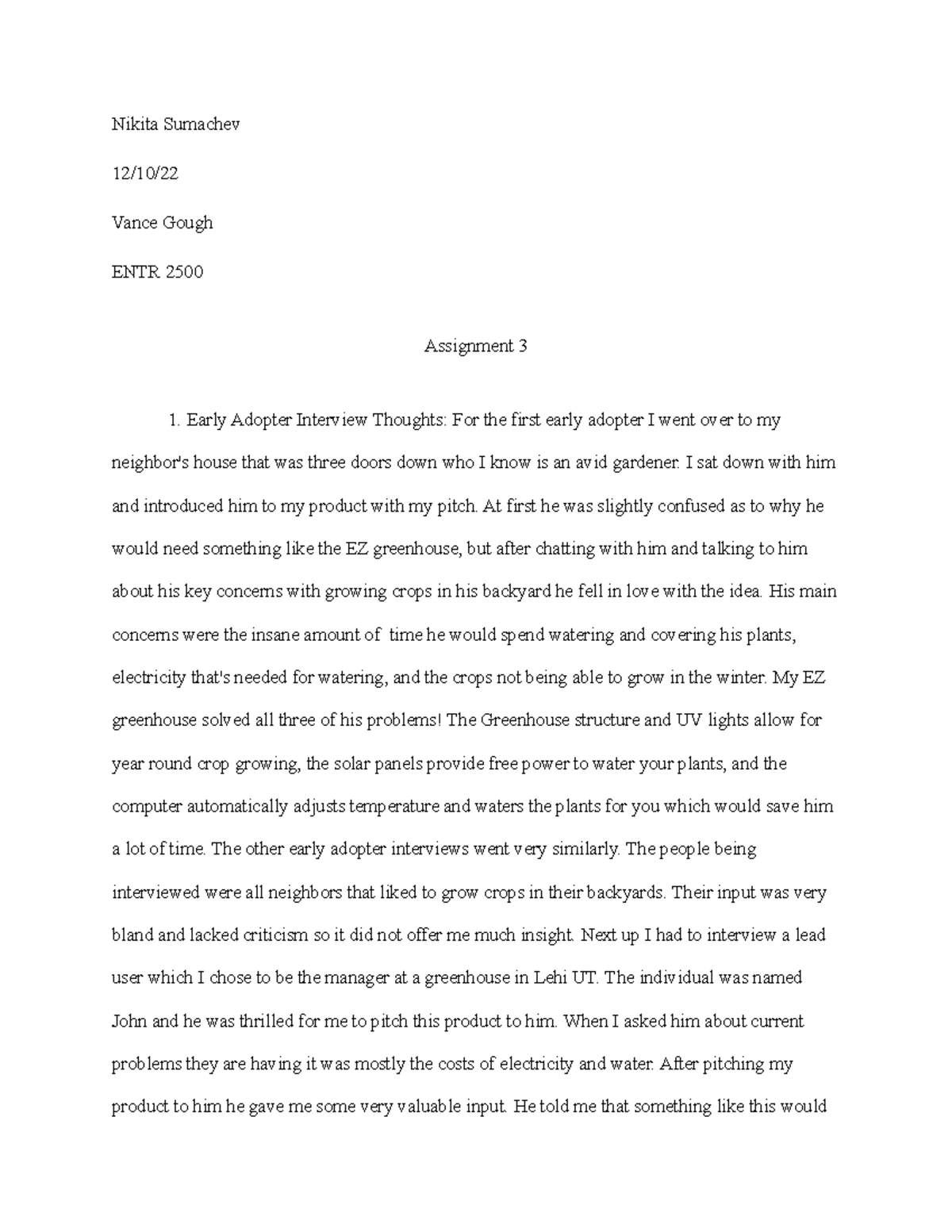 Assignment 3 - hghv - Nikita Sumachev 12/10/ Vance Gough ENTR 2500 ...