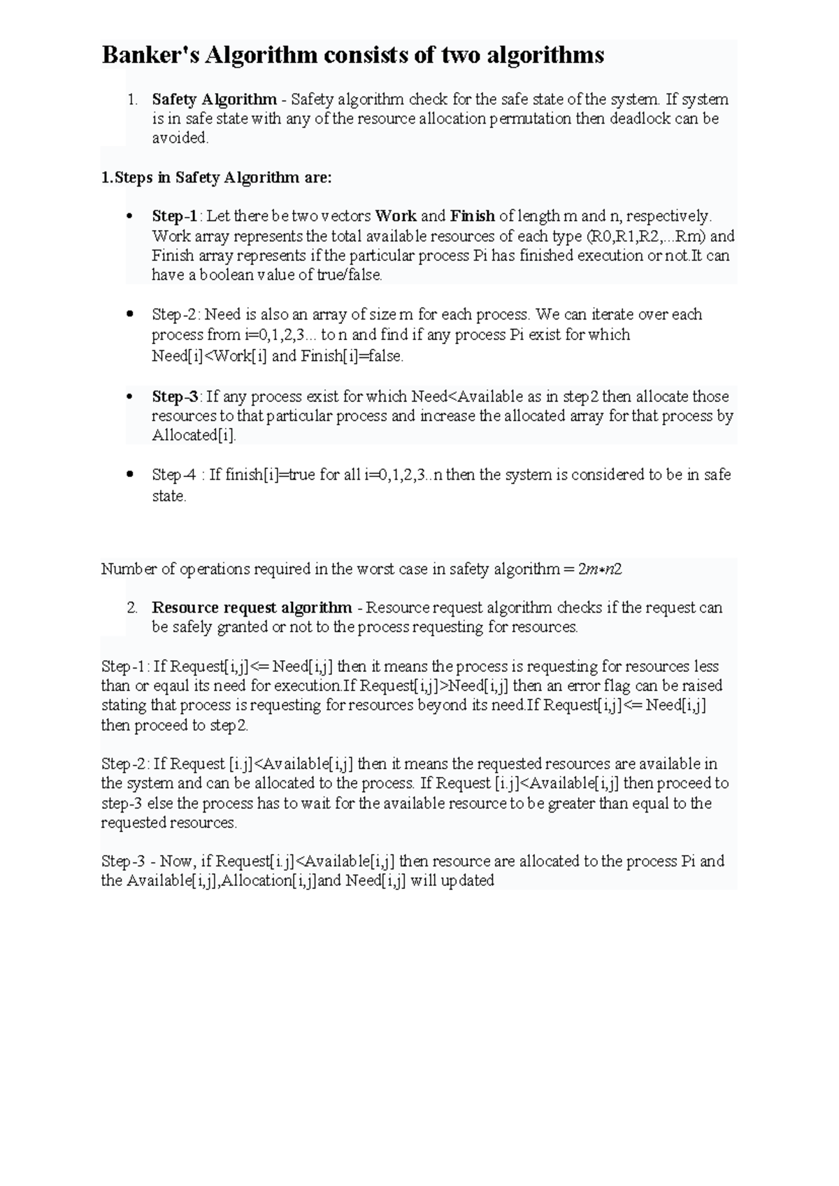 Banker algorithm - Banker's Algorithm consists of two algorithms Safety Algorithm - Safety ...