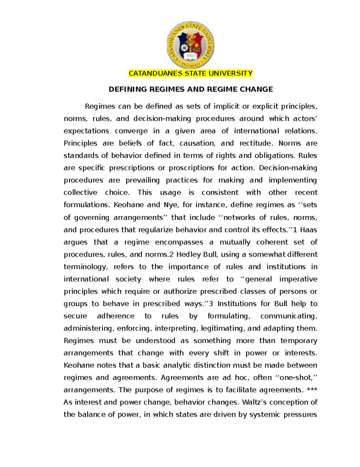 Defining Regimes AND Regime Change - DEFINING REGIMES AND REGIME CHANGE ...