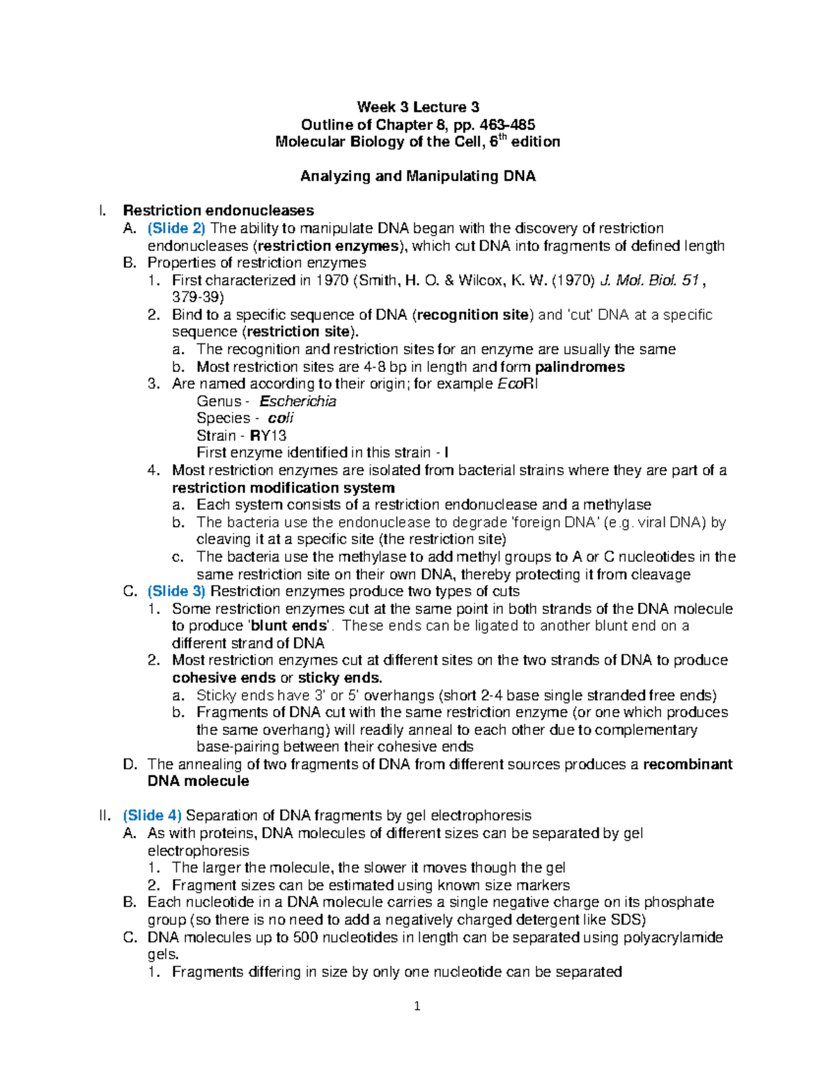 Biol4004 03 Outline 3 2016 Week 3 Lecture 3 Outline Of Chapter 8 Pp 463 Molecular Biology