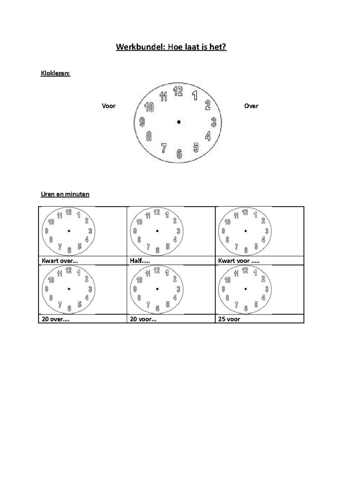 Werkbundel kloklezen - Werkbundel: Hoe laat is het? Kloklezen: Voor ...
