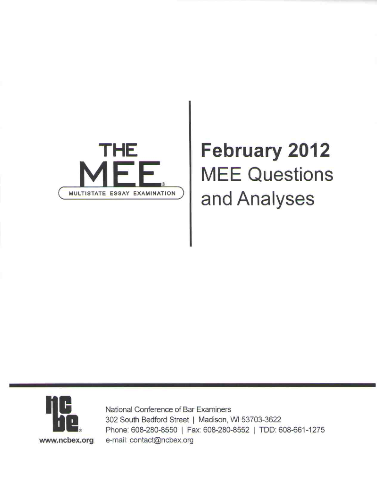 Feb2012 Corp MEE - MEE - BLAW2001 - Studocu