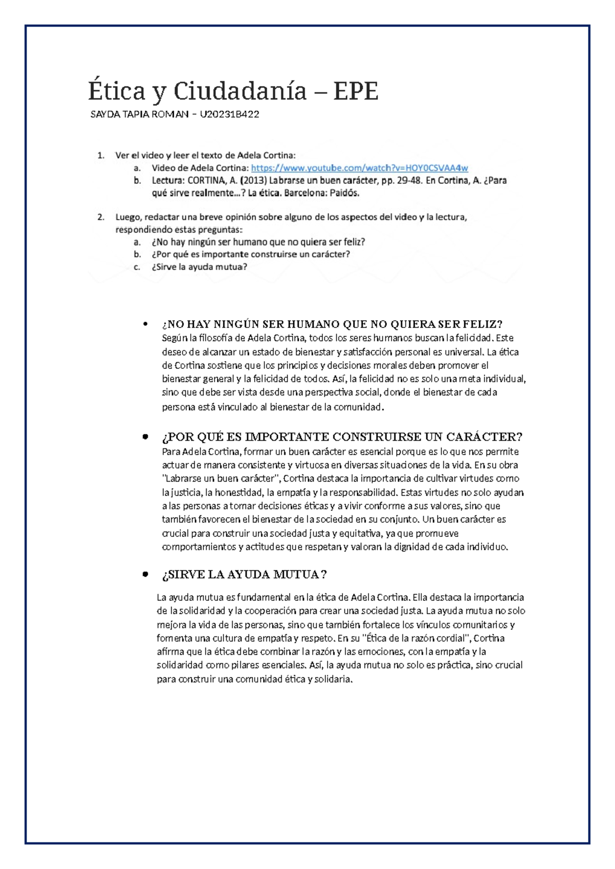 Ética y Ciudadanía - PRACTICA - Ética y Ciudadanía – EPE SAYDA TAPIA ...