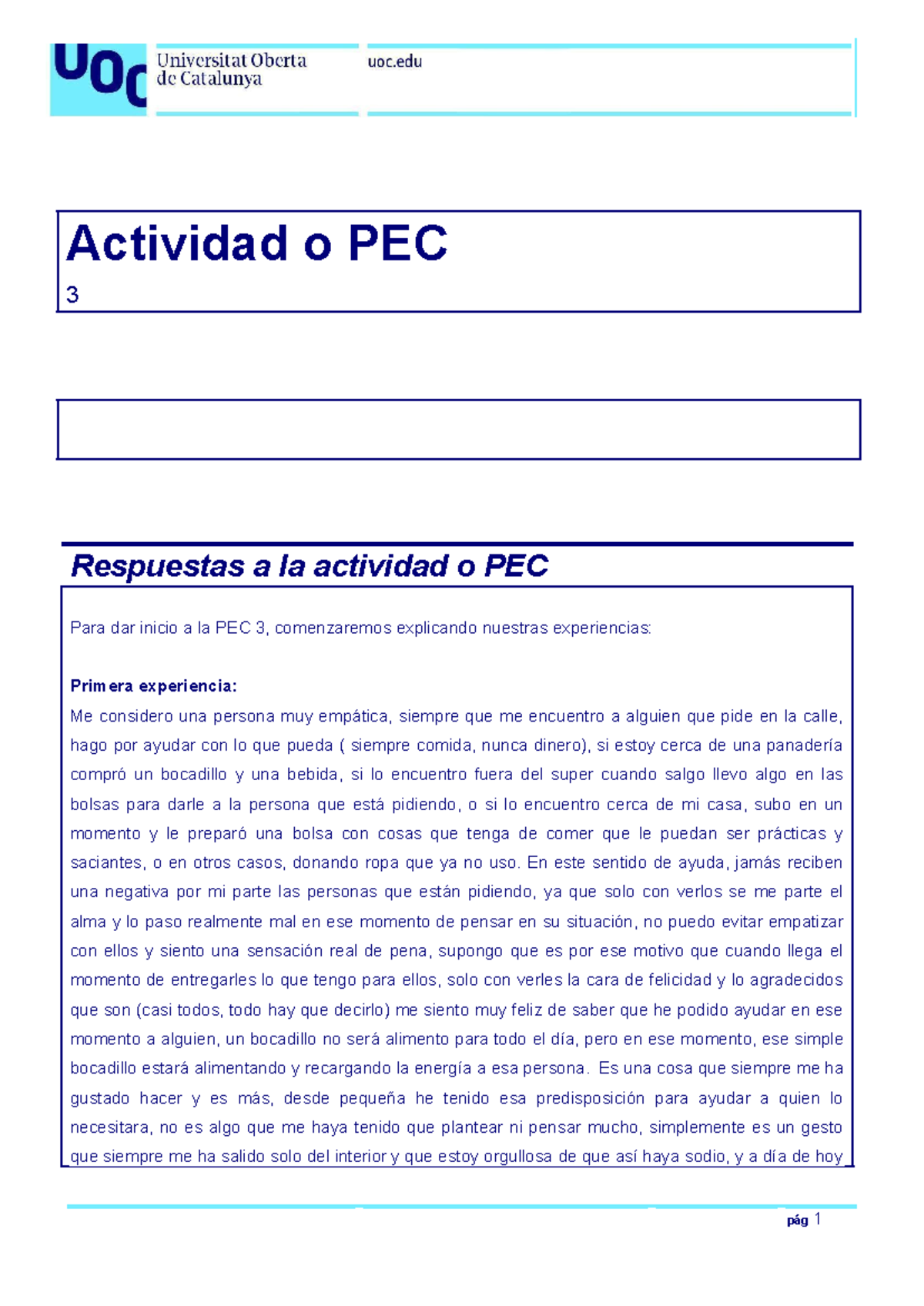 PEC 3 Procesos Psicosociales - Actividad o PEC 3 Respuestas a la actividad o PEC Para dar inicio ...