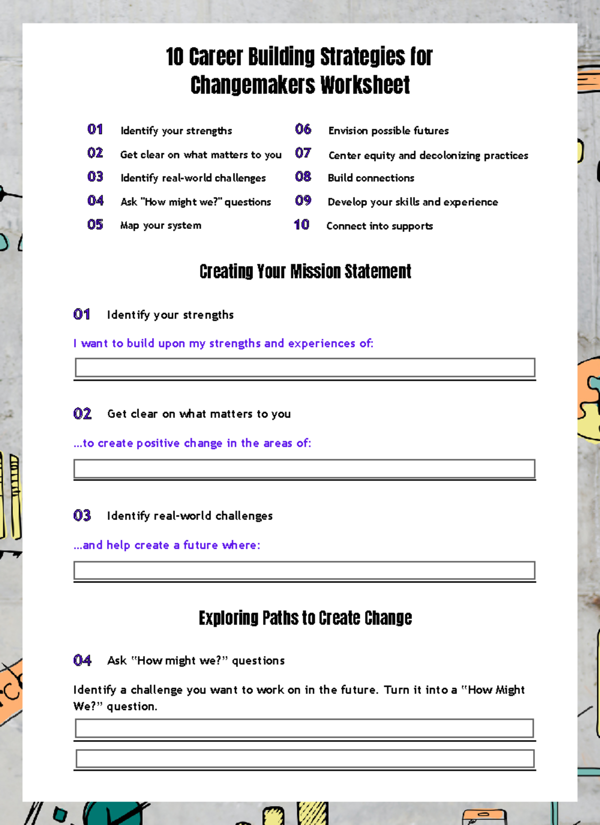 10 Career Building Strategies Worksheet (Fillable) - 10 Career Building ...