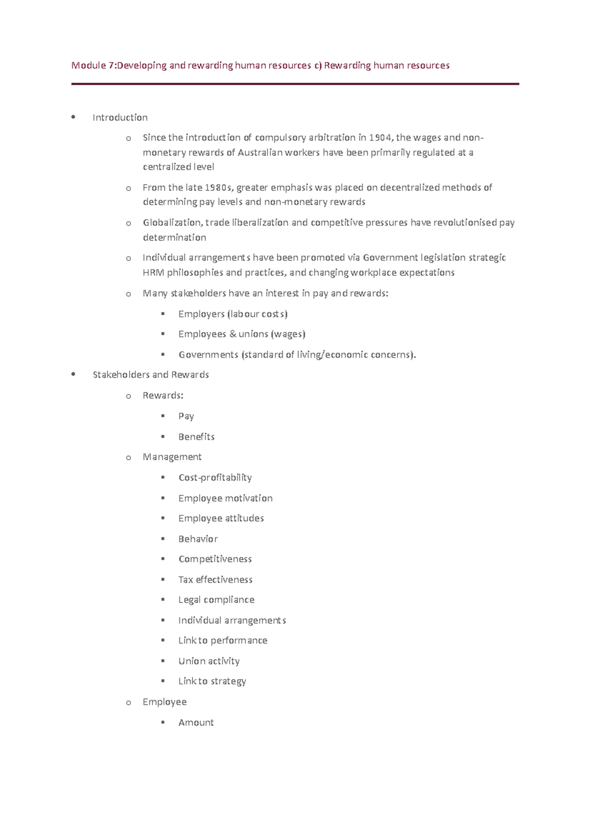 Module 7-Developing and rewarding human resources c) Rewarding human ...
