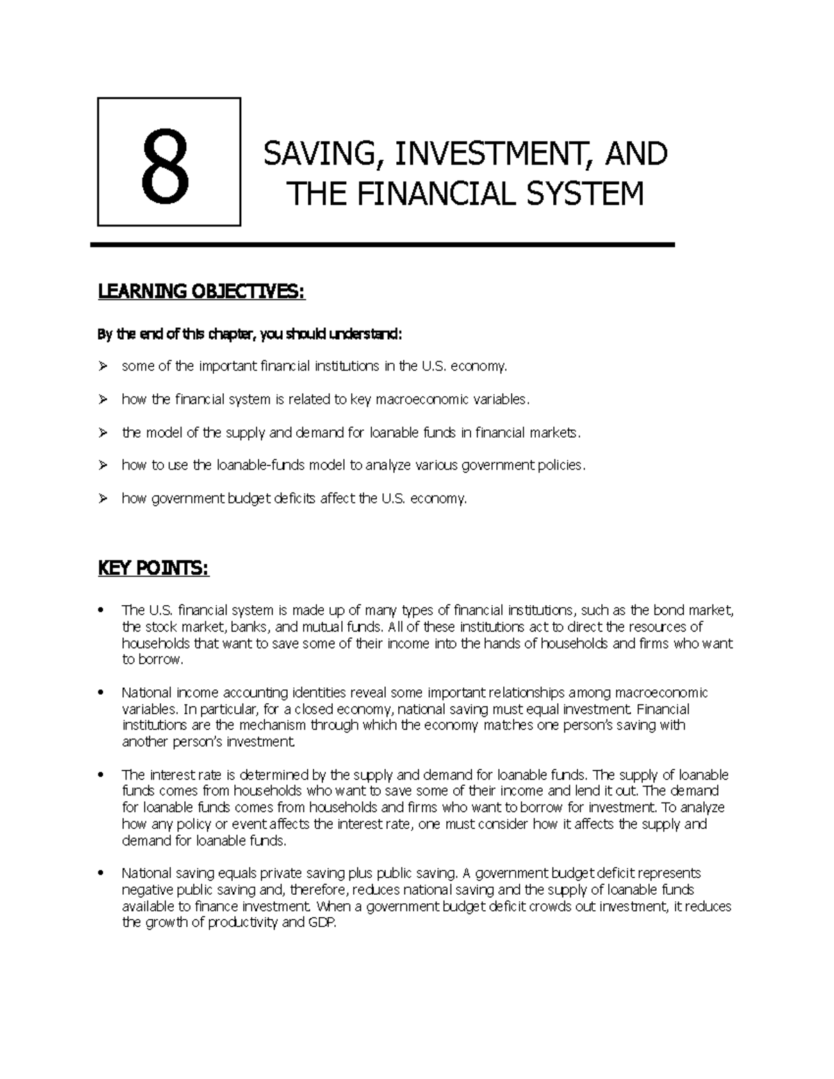 Chapter 8 Lecture (Savings, Investment, and financial system ...
