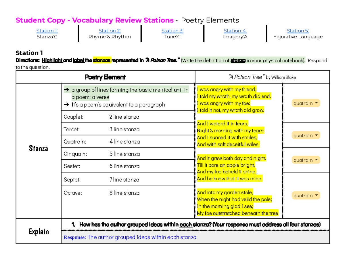 Vocabulary Stations Review - Student Copy - Vocabulary Review Stations ...