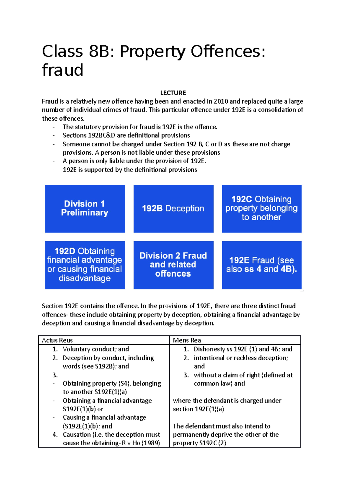 Class 8B- property offence, fraud - Class 8B: Property Offences: fraud ...