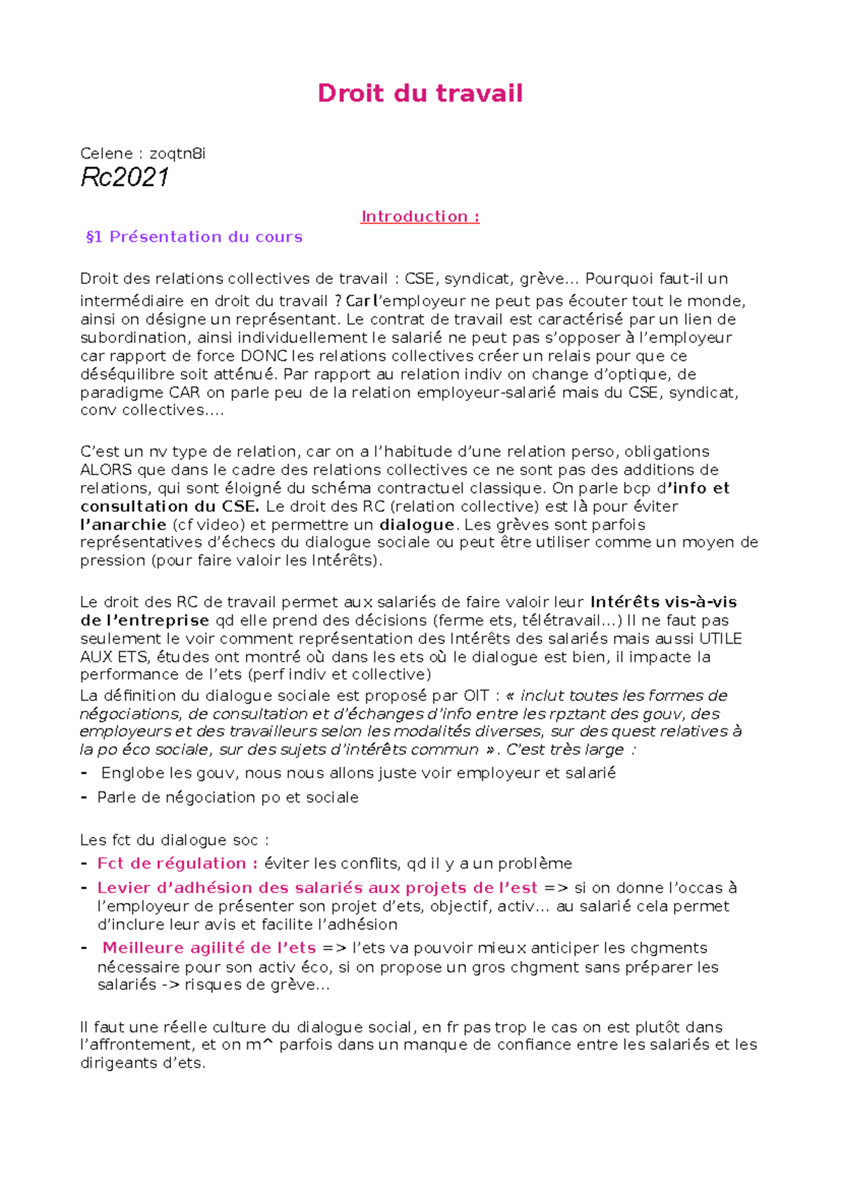 D du travail CM word - cours basic - Droit du travail Celene : zoqtn8i ...