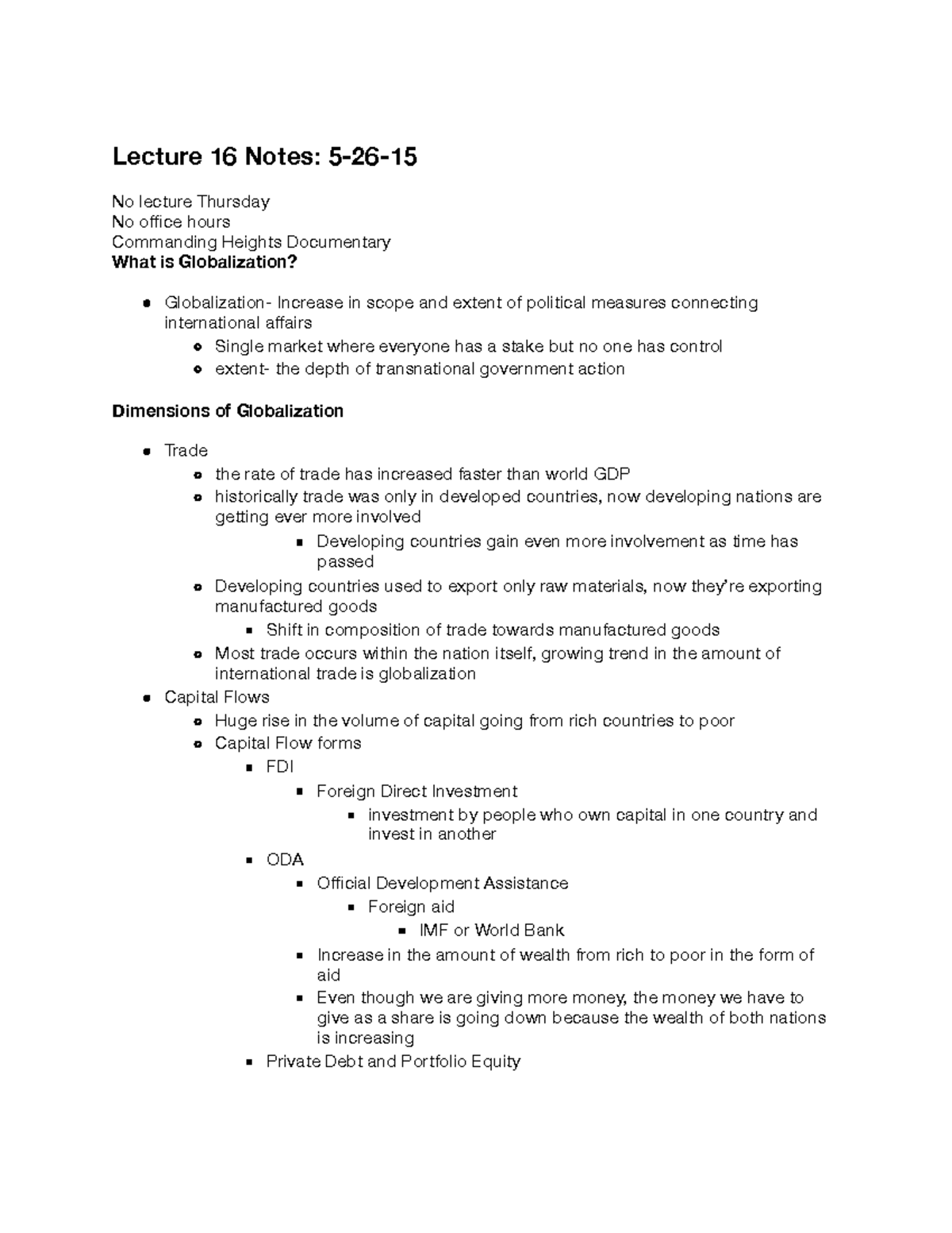 Pol Sci 50 - Lecture 16 - Lecture Notes - Lecture 16 Notes: 5-26- No ...