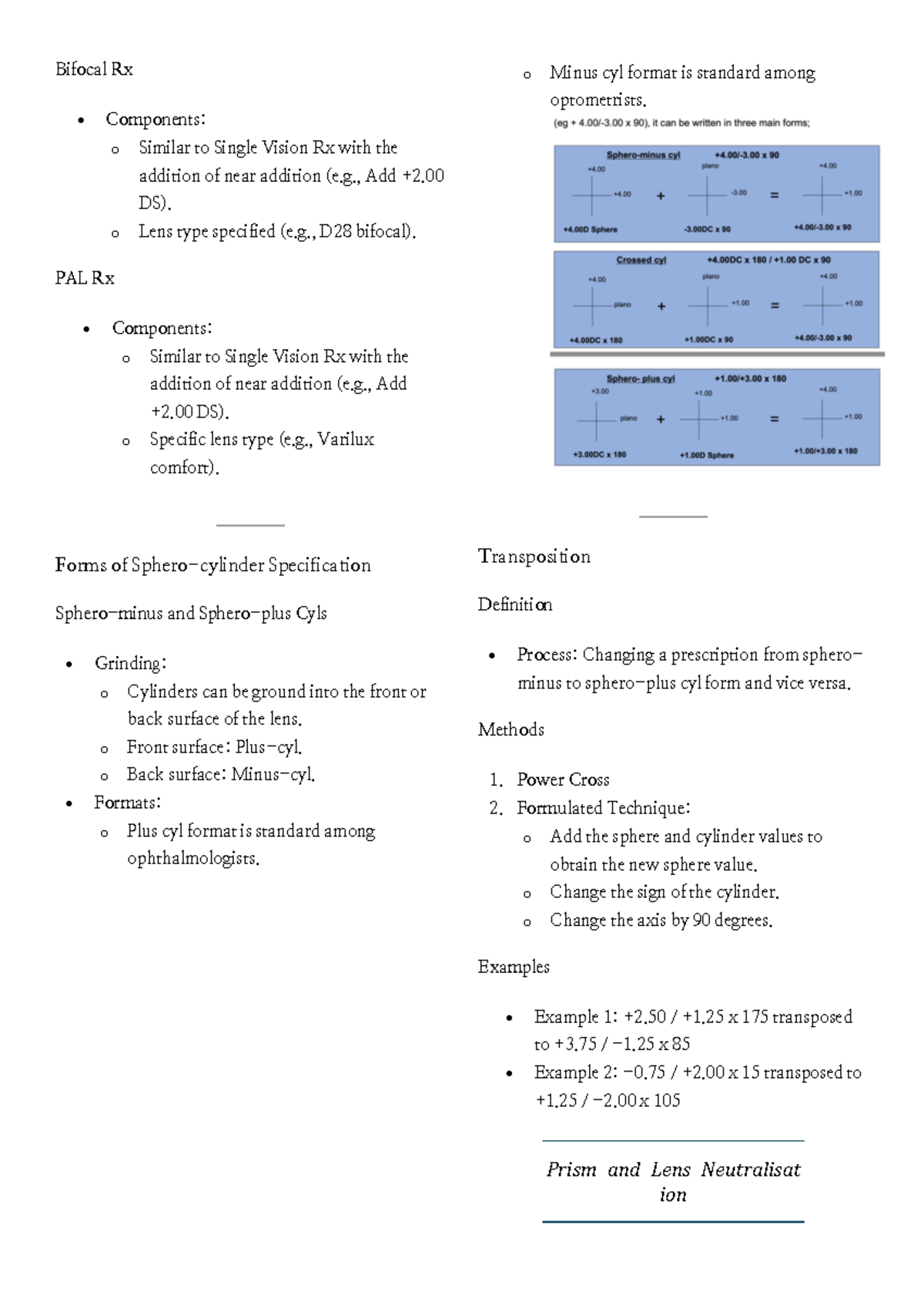 OPTM summary - Bifocal Rx Components: o Similar to Single Vision Rx ...