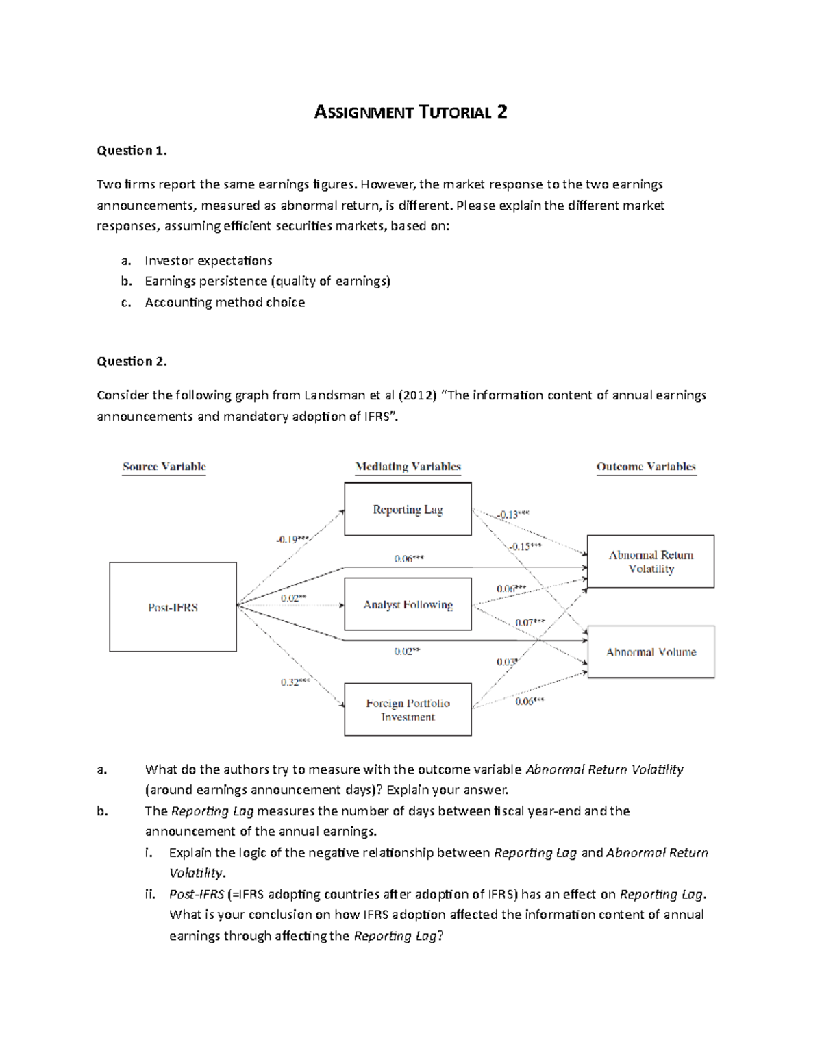 Assignment 2 2021 - ASSIGNMENT TUTORIAL 2 Quesion 1. Two irms report the same earnings igures ...