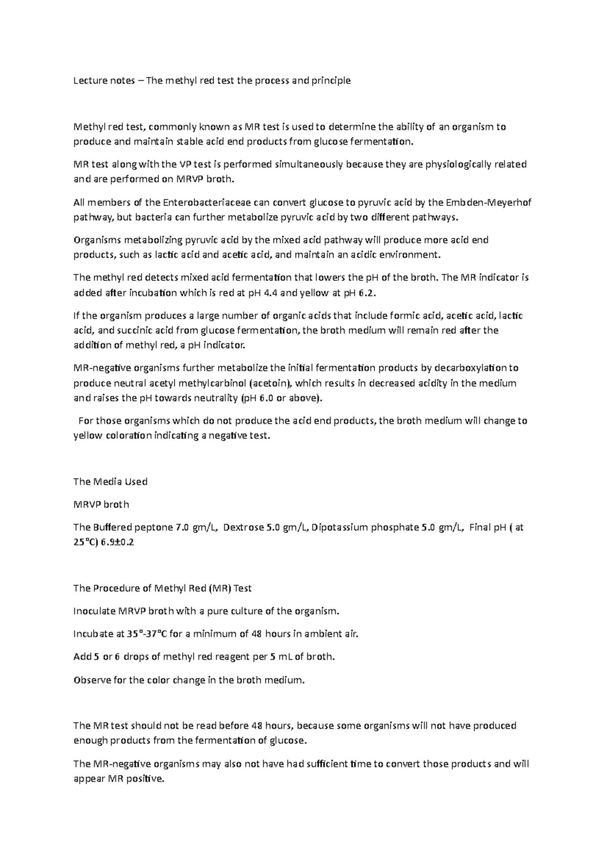 Lecture notes – The methyl red test the process and principle - MR test ...