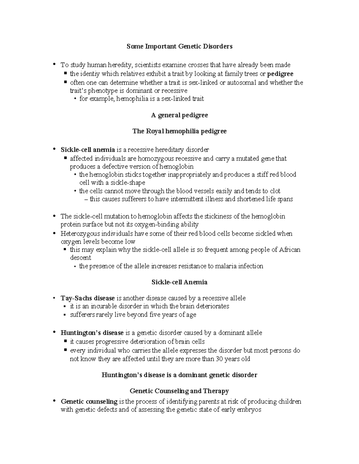 16 Mendelian Genetics 2012 8 - Some Important Genetic Disorders • To ...