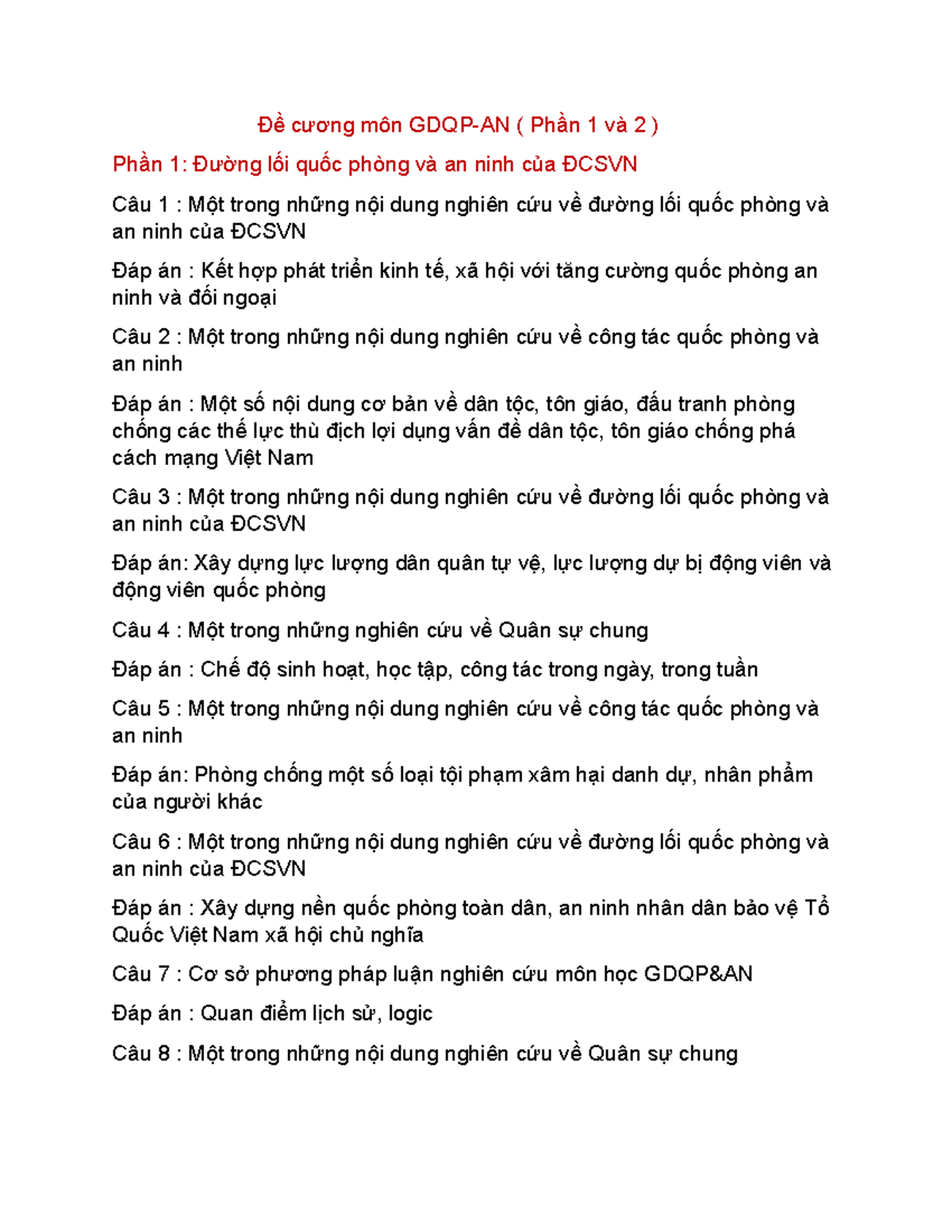 File docx lý thuyết quân sự 2 phần - Đề cương môn GDQP-AN ( Phần 1 và 2 ) Phần 1: Đường lối ...