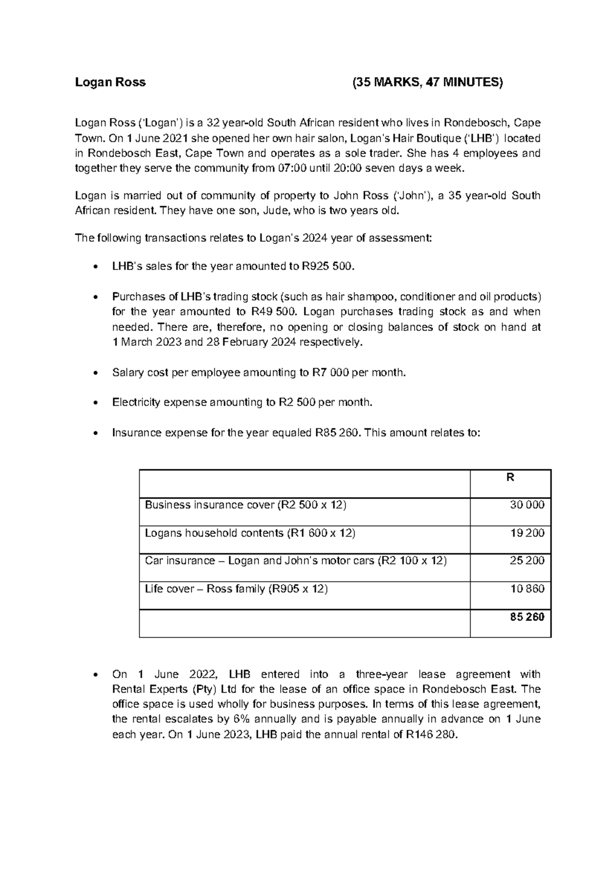 Logan Ross - exam past paper - Logan Ross (35 MARKS, 47 MINUTES) Logan ...