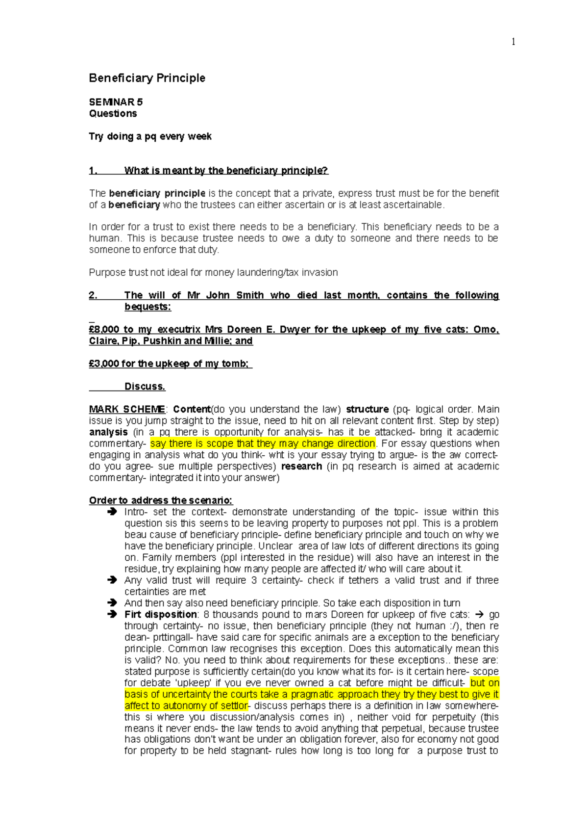 Beneficiary seminar - Bene principle - Beneficiary Principle SEMINAR 5 ...