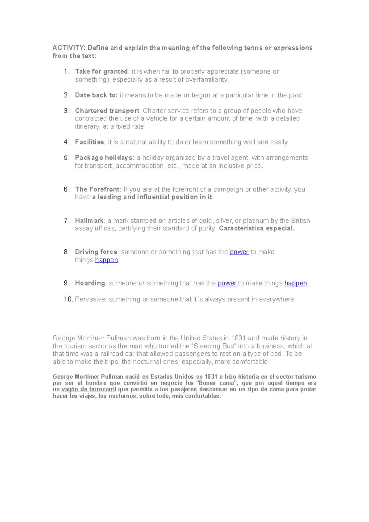 1º clase inglés - ACTIVITY: Define and explain the meaning of the ...