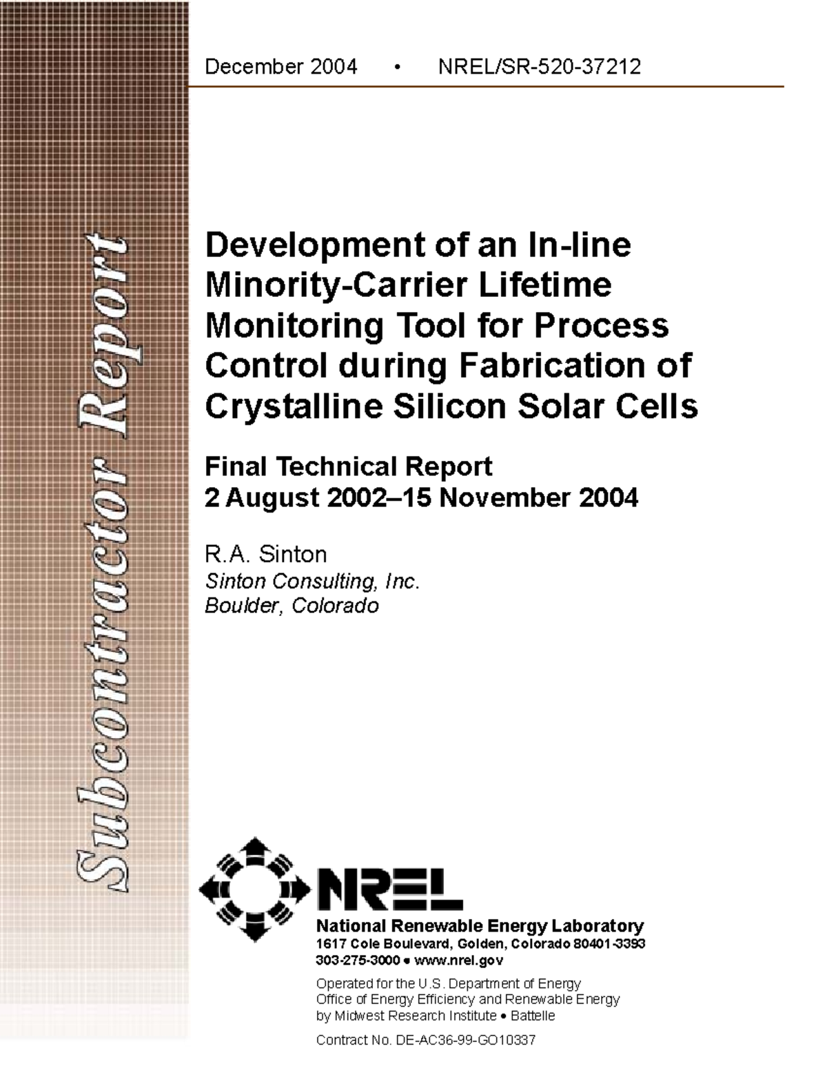 Minority carrier - KKKT - December 2004 ï NREL/SR-520- R. Sinton Sinton ...