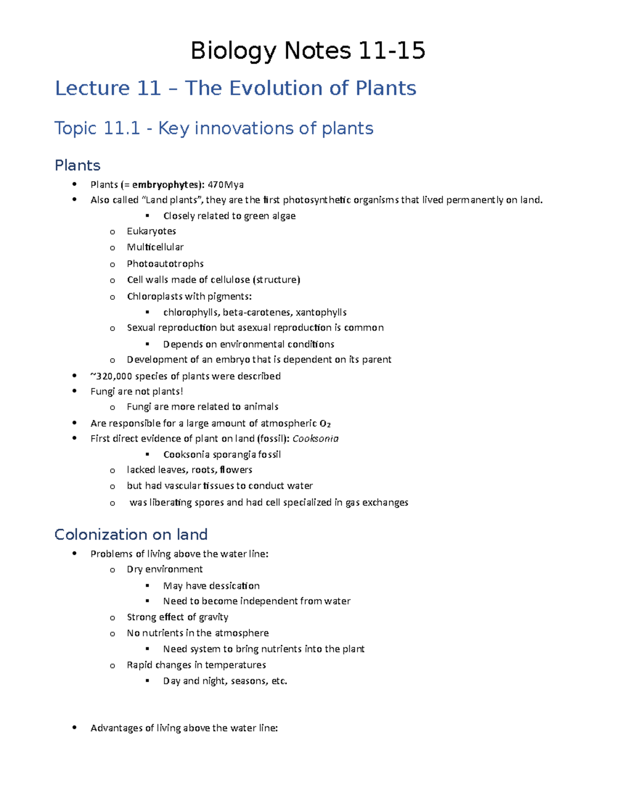 Biology Lecture Notes 11-16 (BIO1130 Delcourt) - Biology Notes 11 ...
