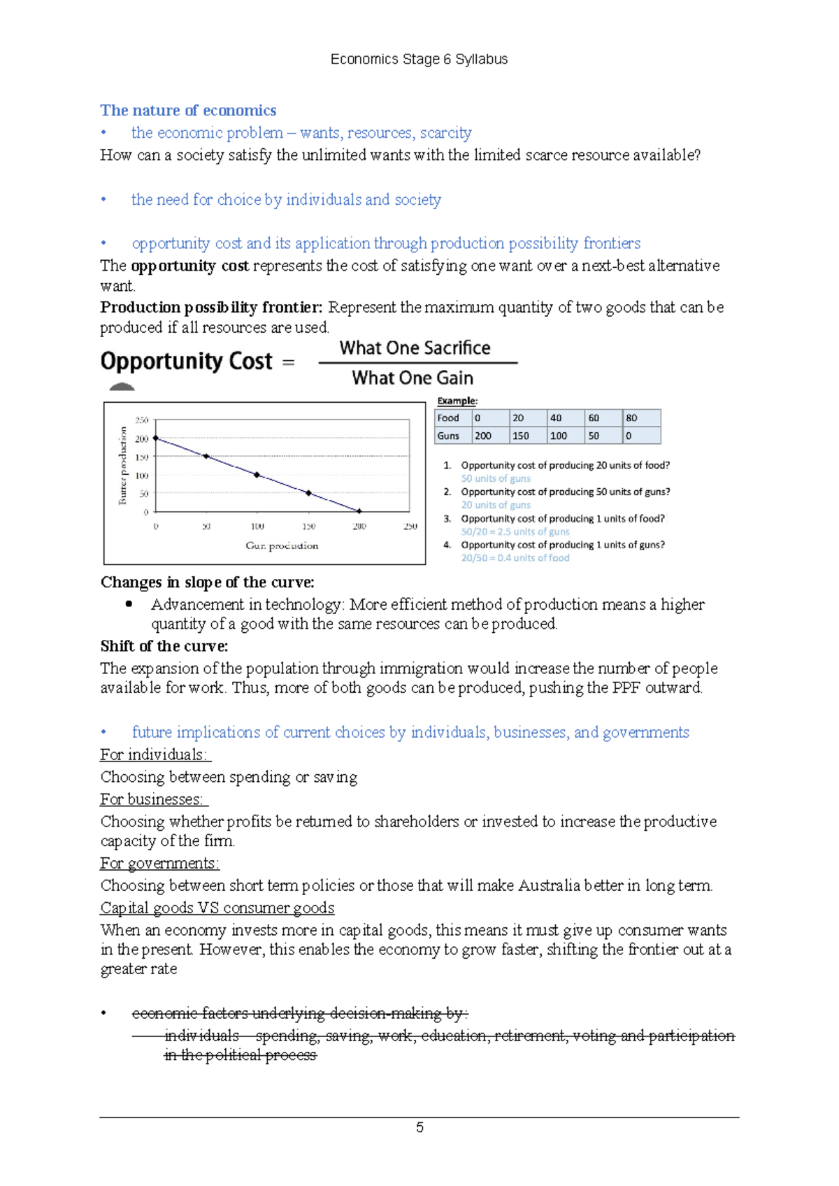 Topic 1 and 2 notes - The nature of economics • the economic problem ...