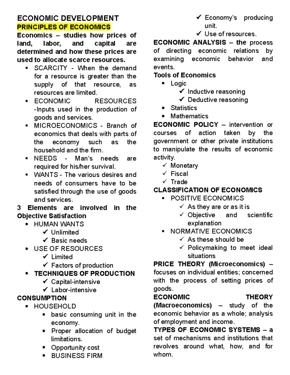 Reviewer - Consist of notes about Principles of Economics and Real ...