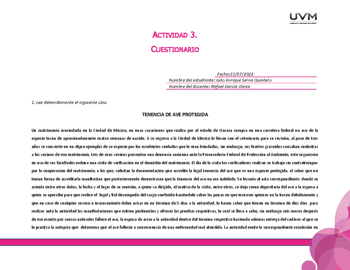 U2 Cuestionario - ACTD7 JESQ MATERIA LEGAL QUE SE CURSA PARA ENTENDER LO QUE ES EL DERECHO PENAL ...