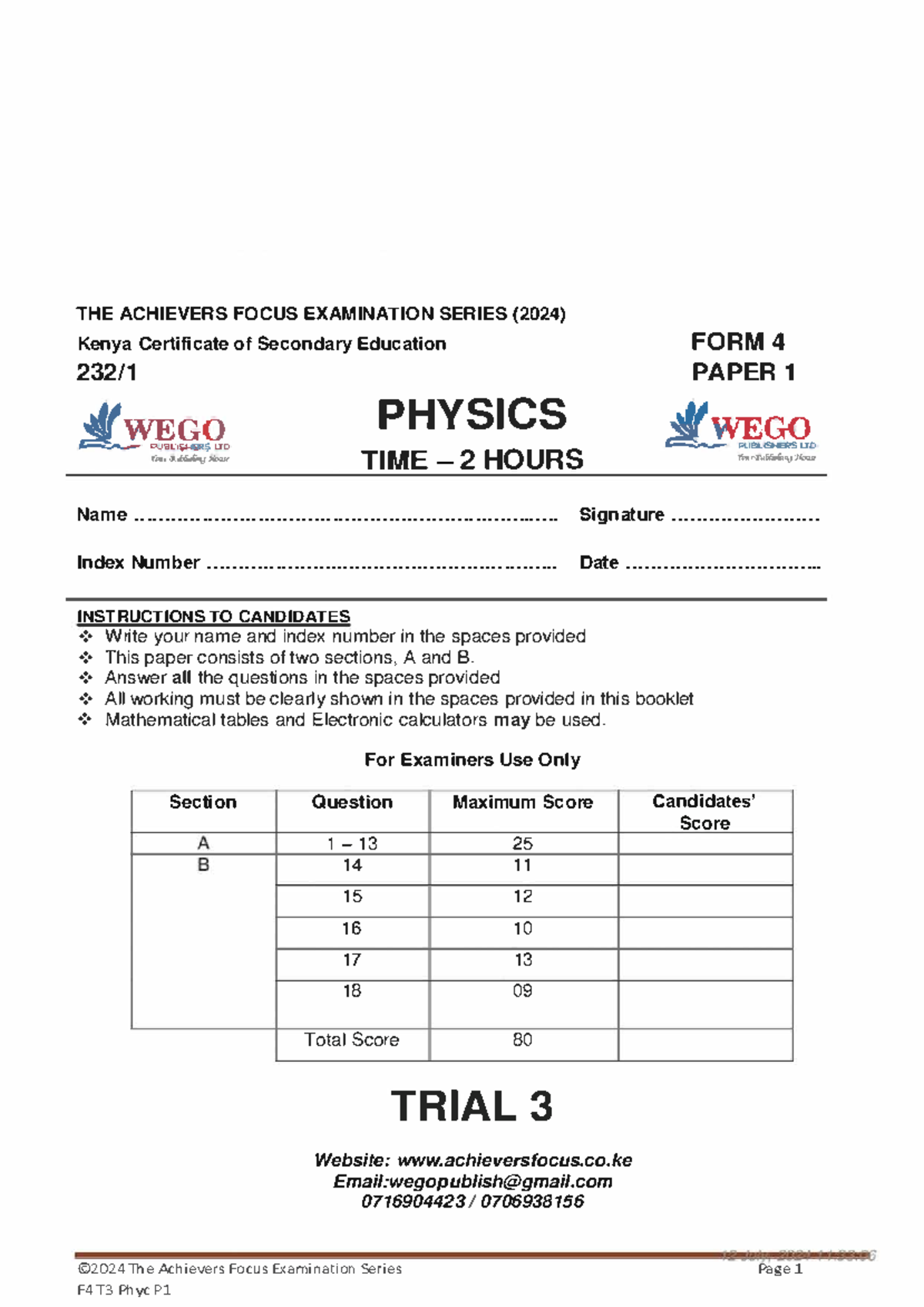 Trial F4 Physics P1 Qn 2024 - THE ACHIEVERS FOCUS EXAMINATION SERIES ...