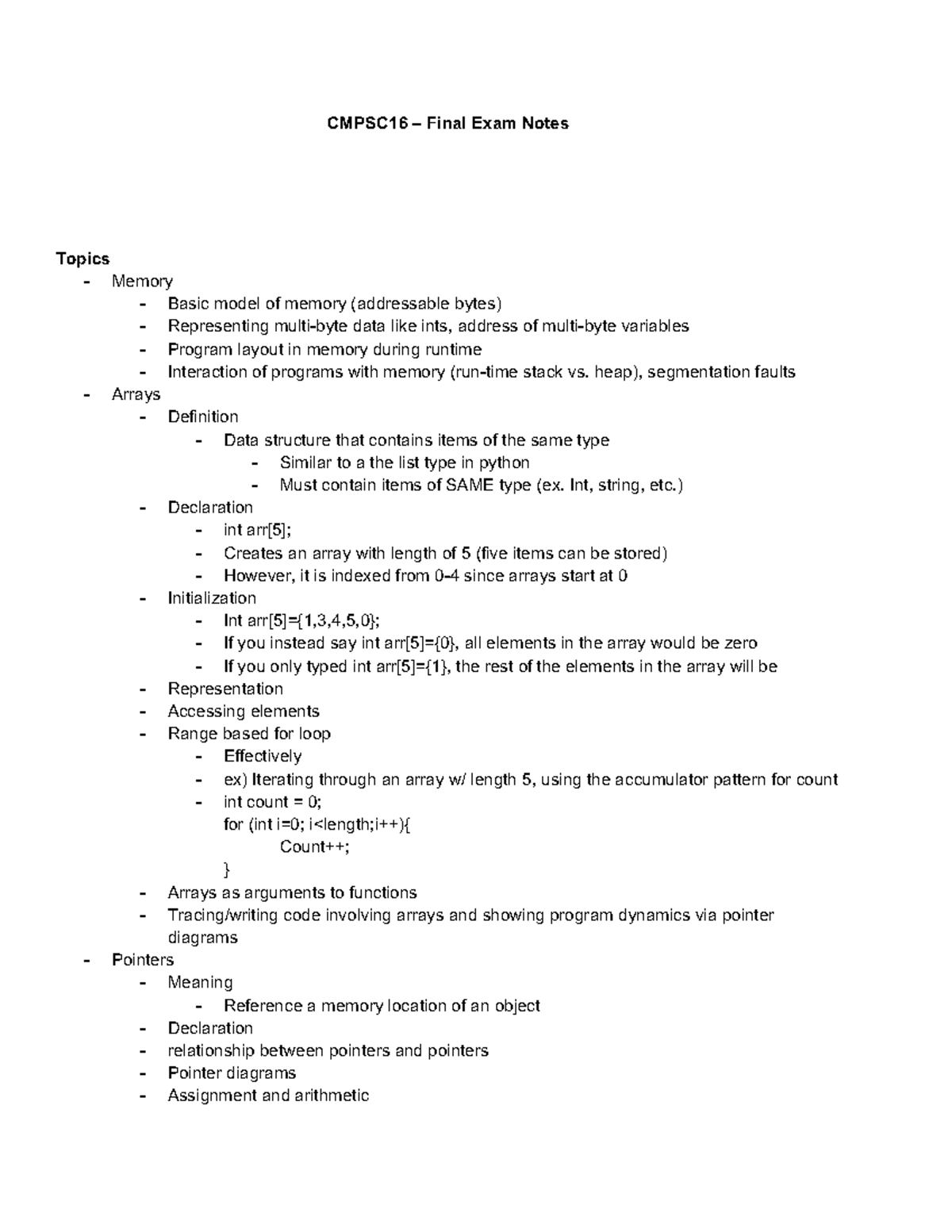 CMPSC16 Final Study Guide - CMPSC16 – F inal Exam Notes Topics - Memory ...
