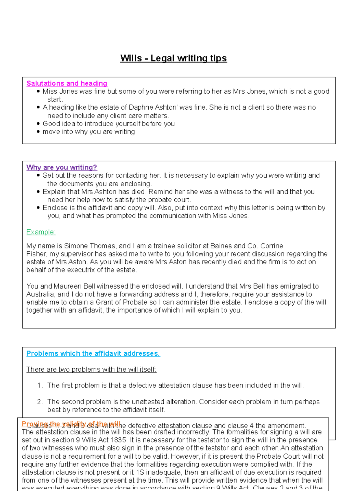 Wills - Writing tips - Tips - Wills - Legal writing tips Salutations ...