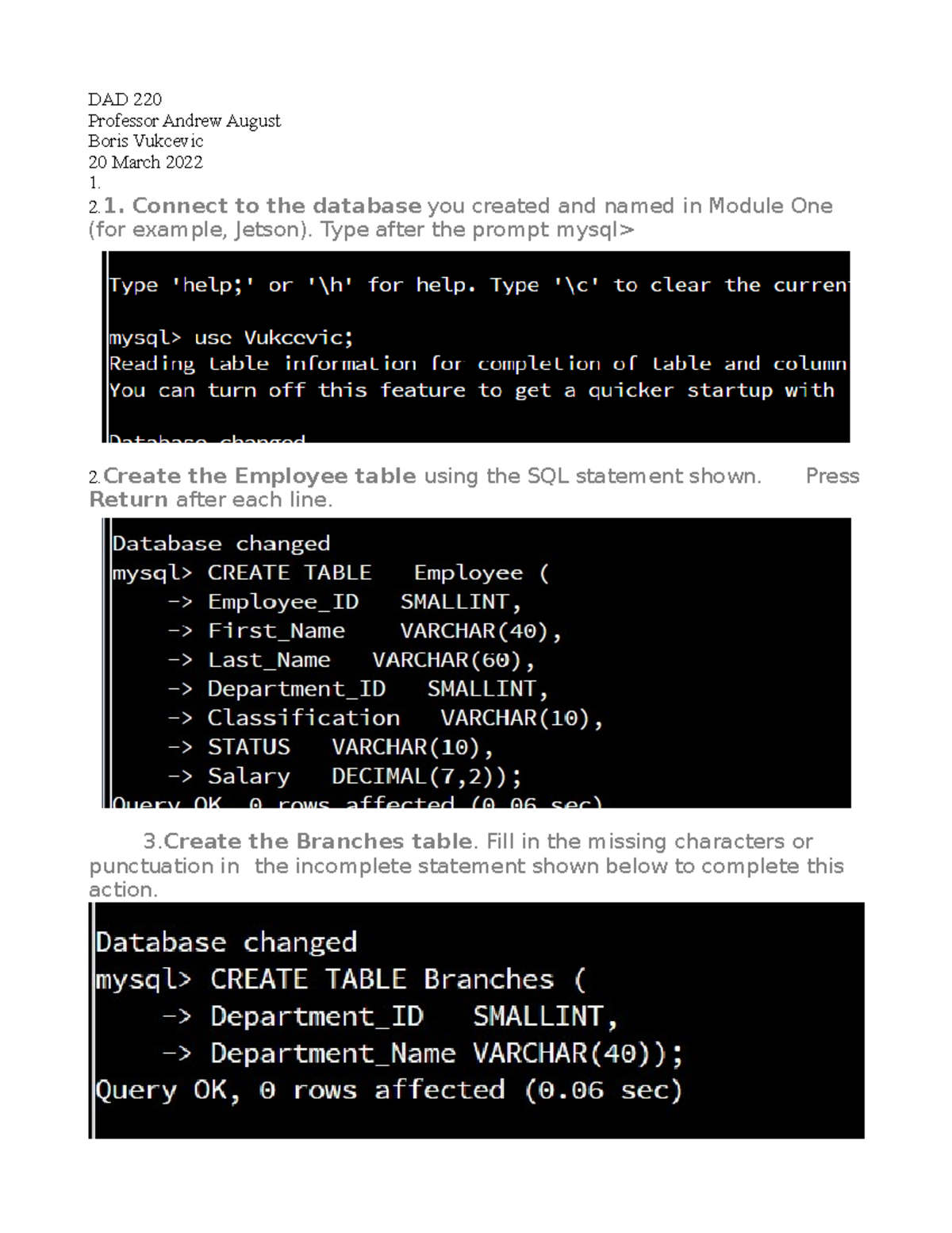 DAD220 Lab 2-4 Updating Tables Module 2 - DAD 220 Professor Andrew ...