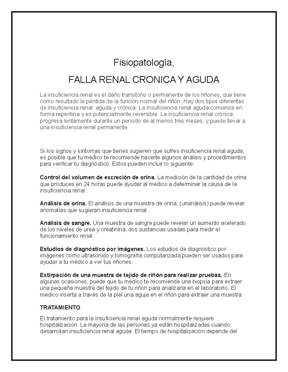 Falla renal - Fisiopatología, FALLA RENAL CRONICA Y AGUDA La ...