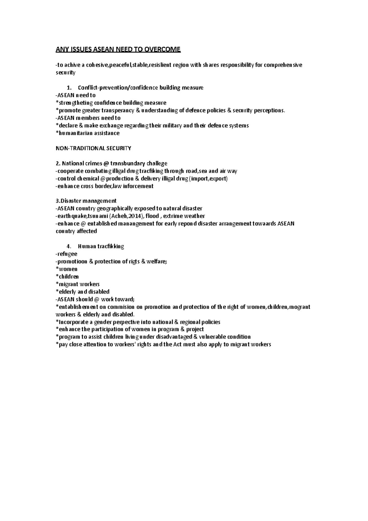 Short notes asean issue - ANY ISSUES ASEAN NEED TO OVERCOME -to achive ...