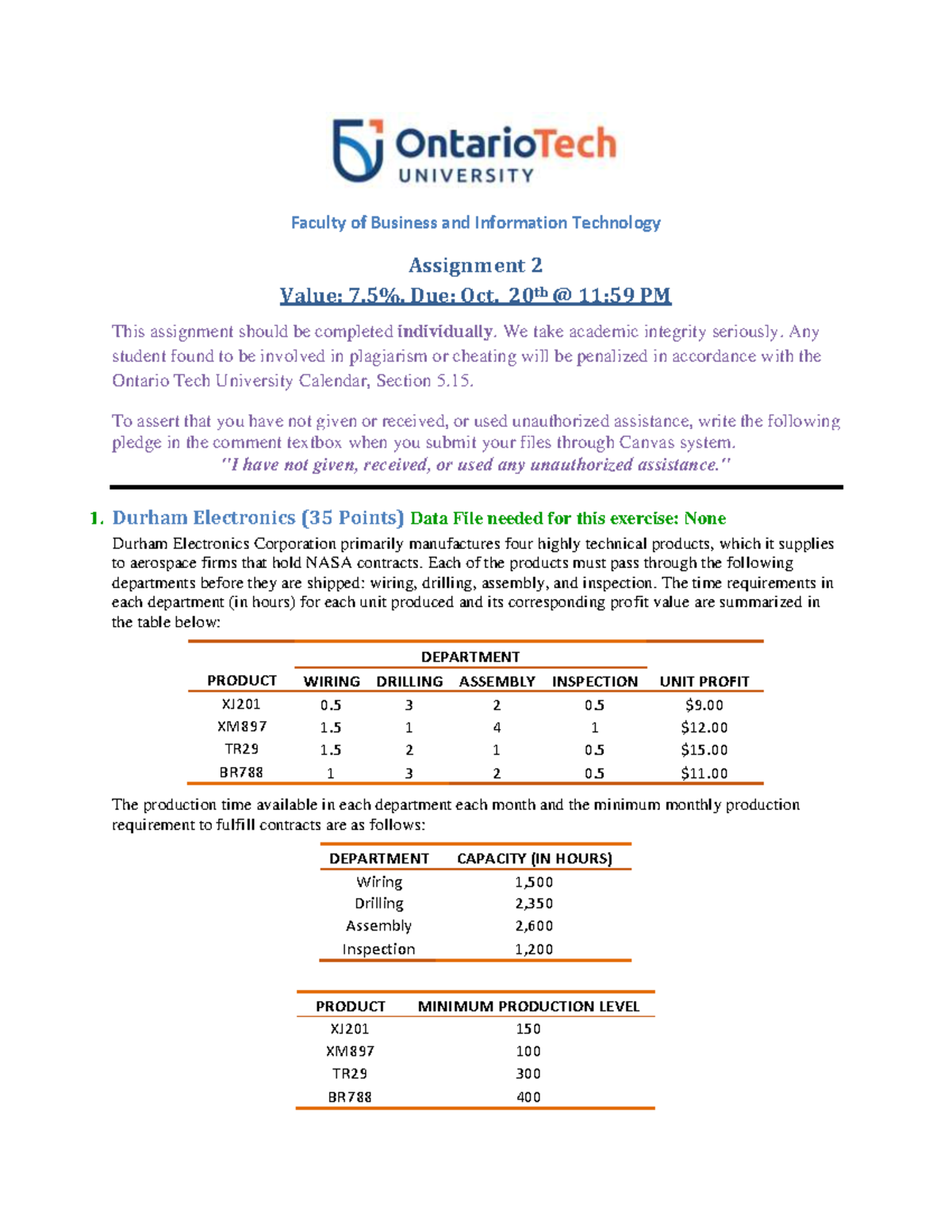 Assignment 2 - Faculty of Business and Information Technology ...