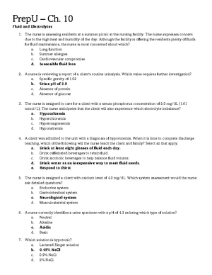 Prep U 1 - PrepU notes - Prep U 1 Question 1 The nurse working on a ...