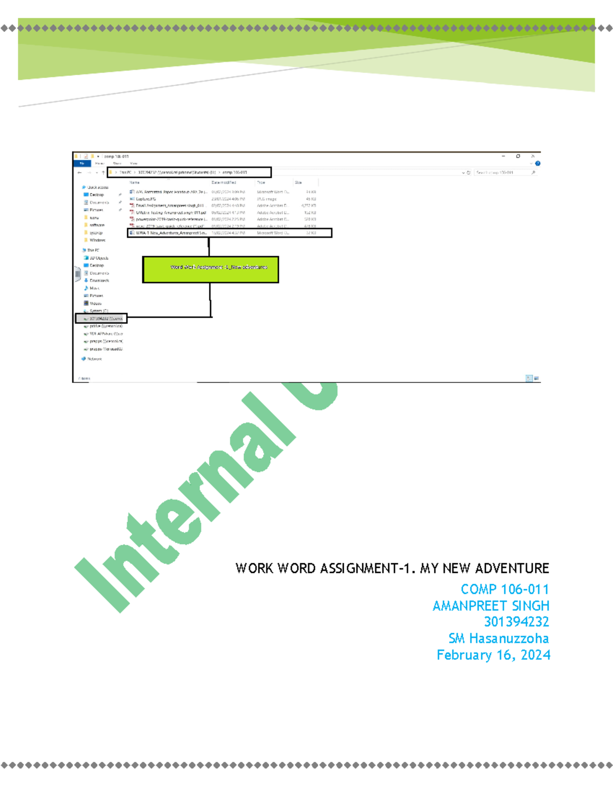 WWA-1-New Adventures Amanpreet Singh 011 - WORK WORD ASSIGNMENT-1. MY NEW ADVENTURE COMP 106 ...